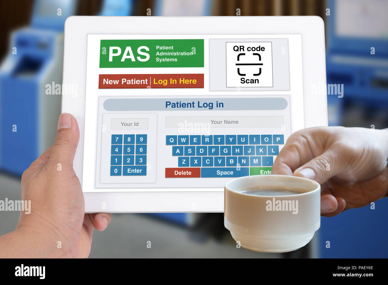 Patient administration system application showing on digital tablet ...
