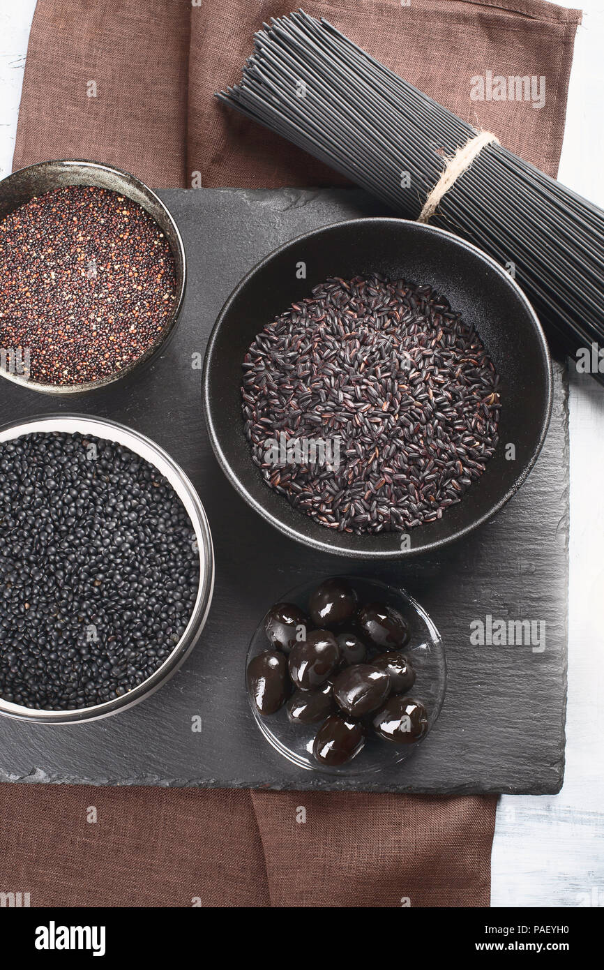 Black food. Dark cooking background Stock Photo - Alamy