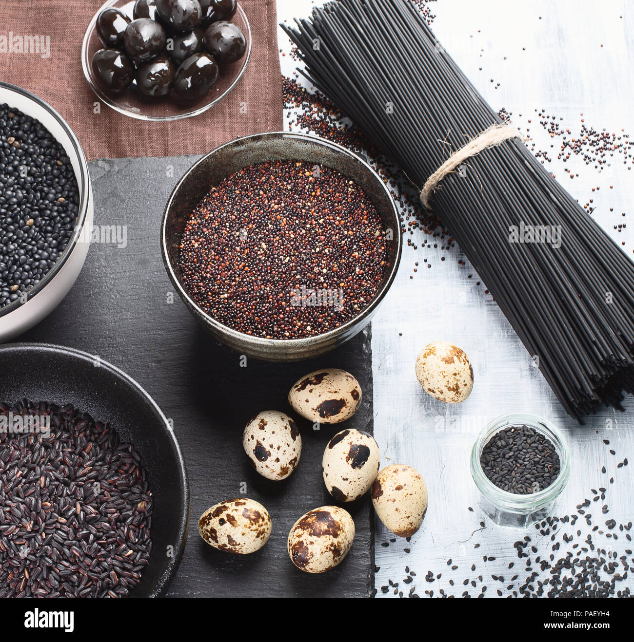 Black food. Dark cooking background Stock Photo - Alamy