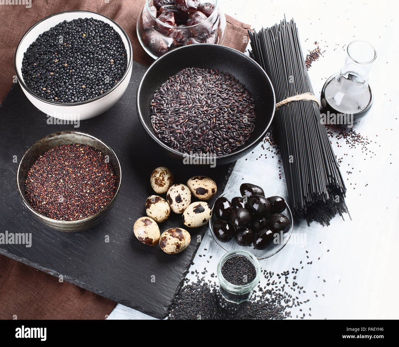 Black food. Dark cooking background Stock Photo - Alamy