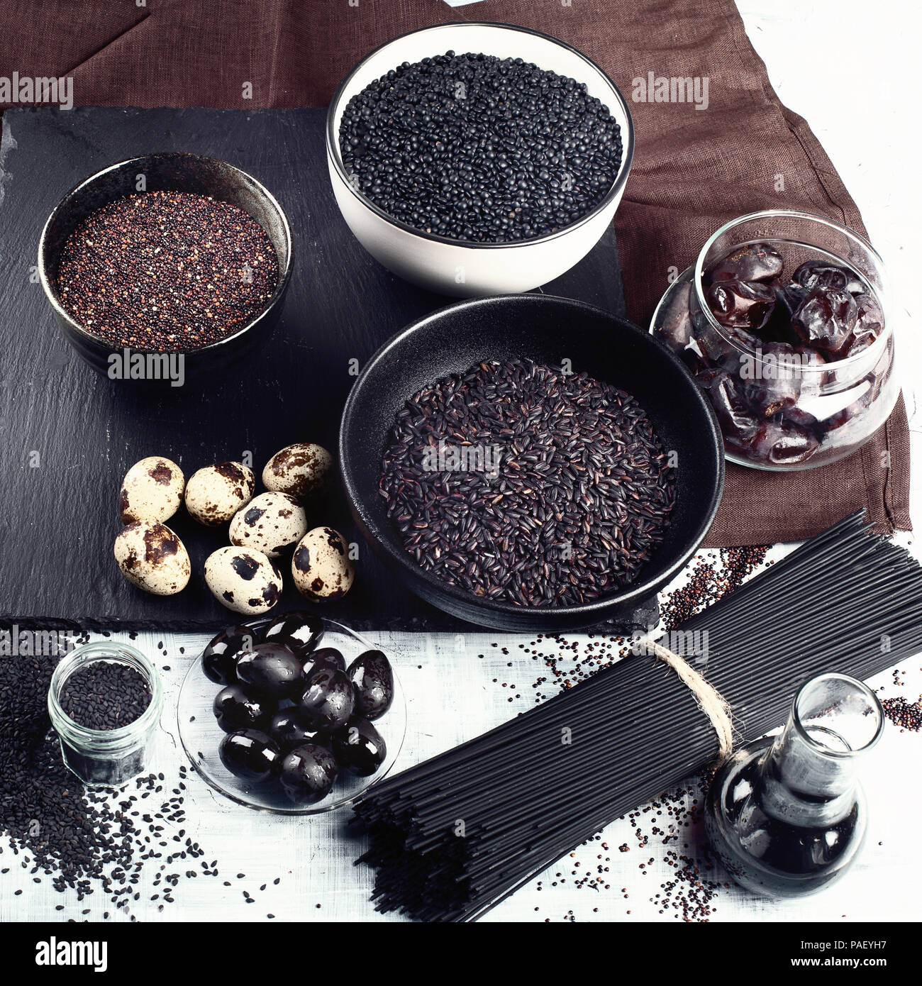 Black food. Dark cooking background Stock Photo - Alamy
