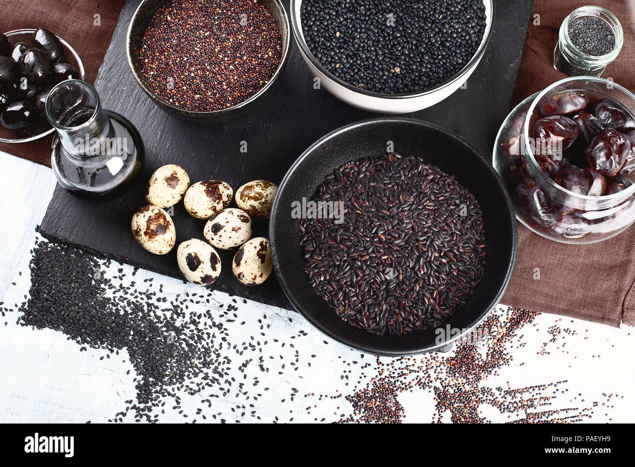 Black food. Dark cooking background Stock Photo - Alamy