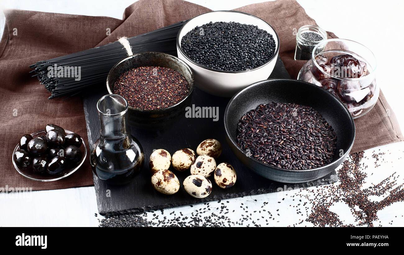 Black food. Dark cooking background Stock Photo - Alamy