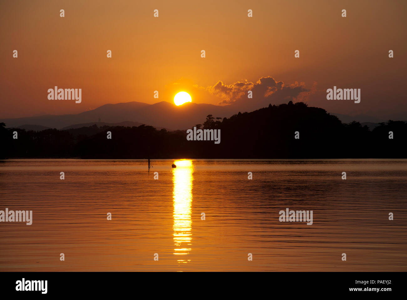 Sunset at the seaside close to Matsushima (Miyagi, Japan Stock Photo ...