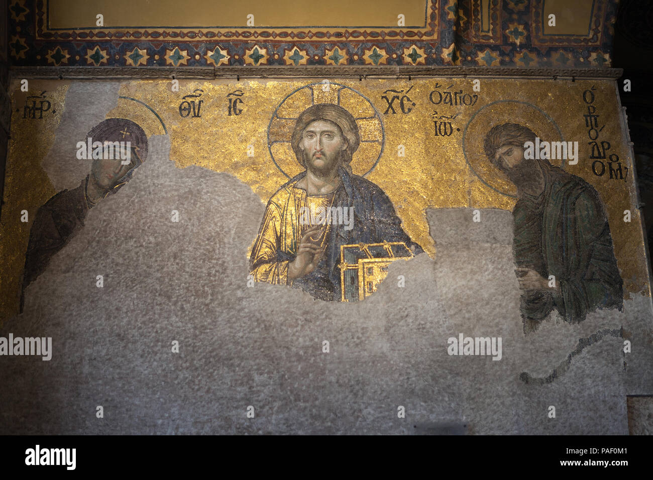 ISTANBUL, TURKEY - MARCH 1, 2018: Mosaic of Jesus Christ flanked by the ...