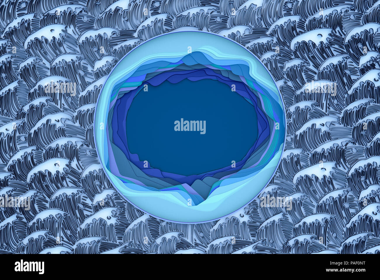 Sea cut paper background with pattern of sea waves with whitecaps ...