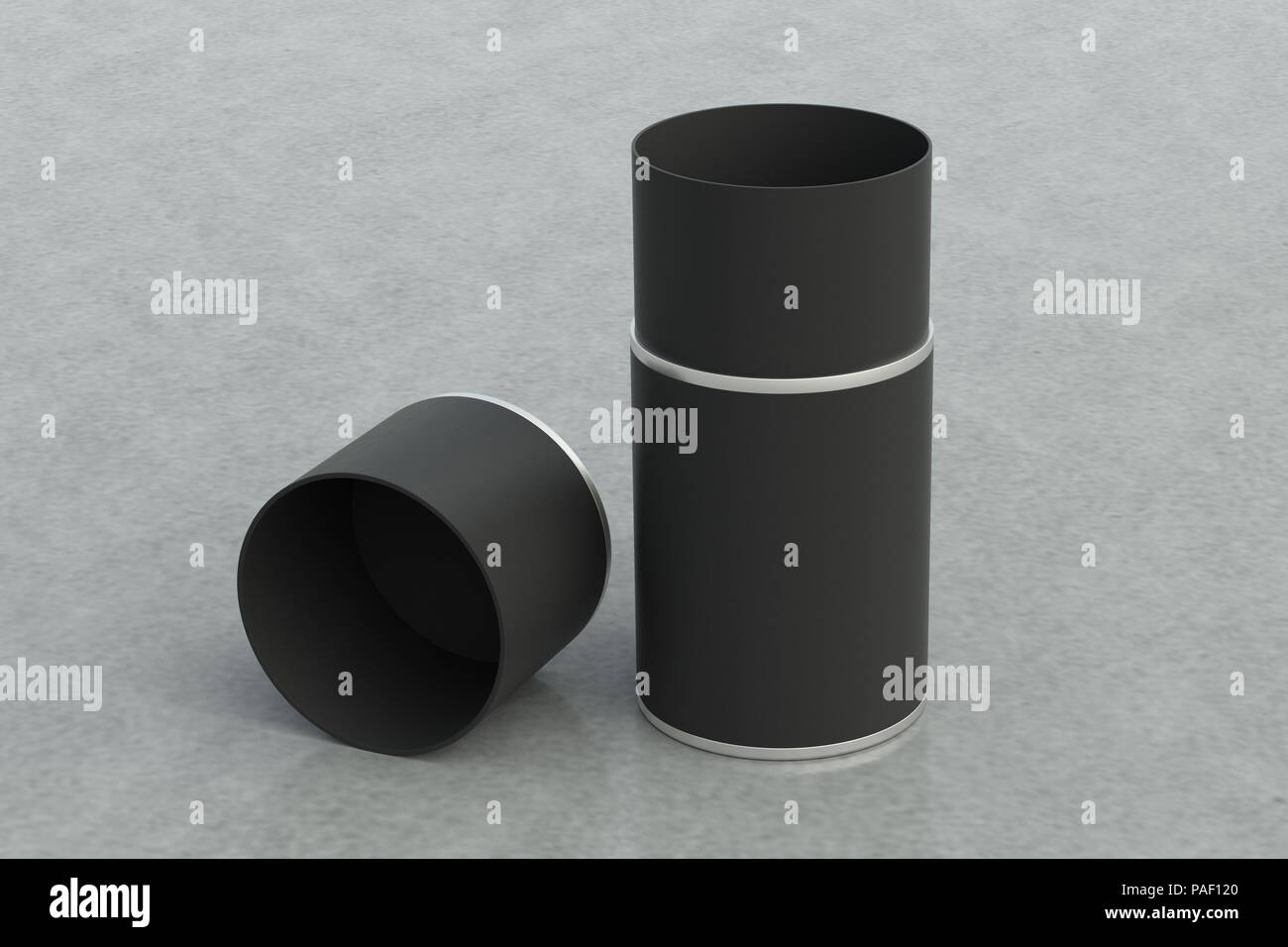 Blank opened black tube container packaging on gray background. Include ...
