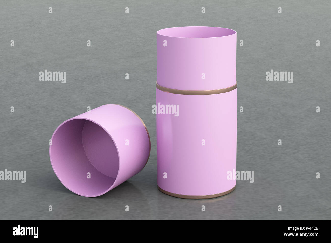 Blank opened pink tube container packaging on gray background. Include ...