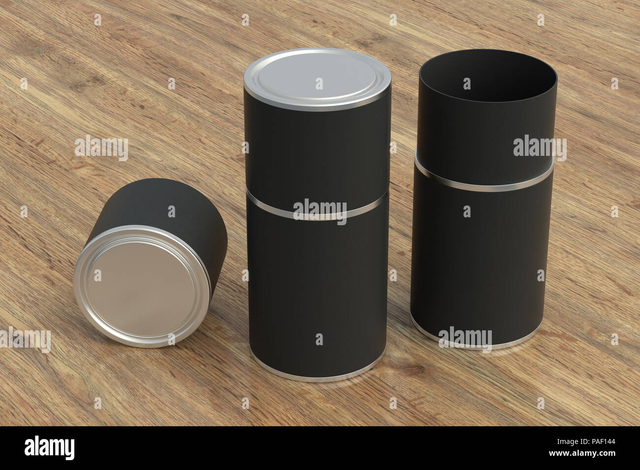 Blank opened and black black tube container packaging on wooden ...