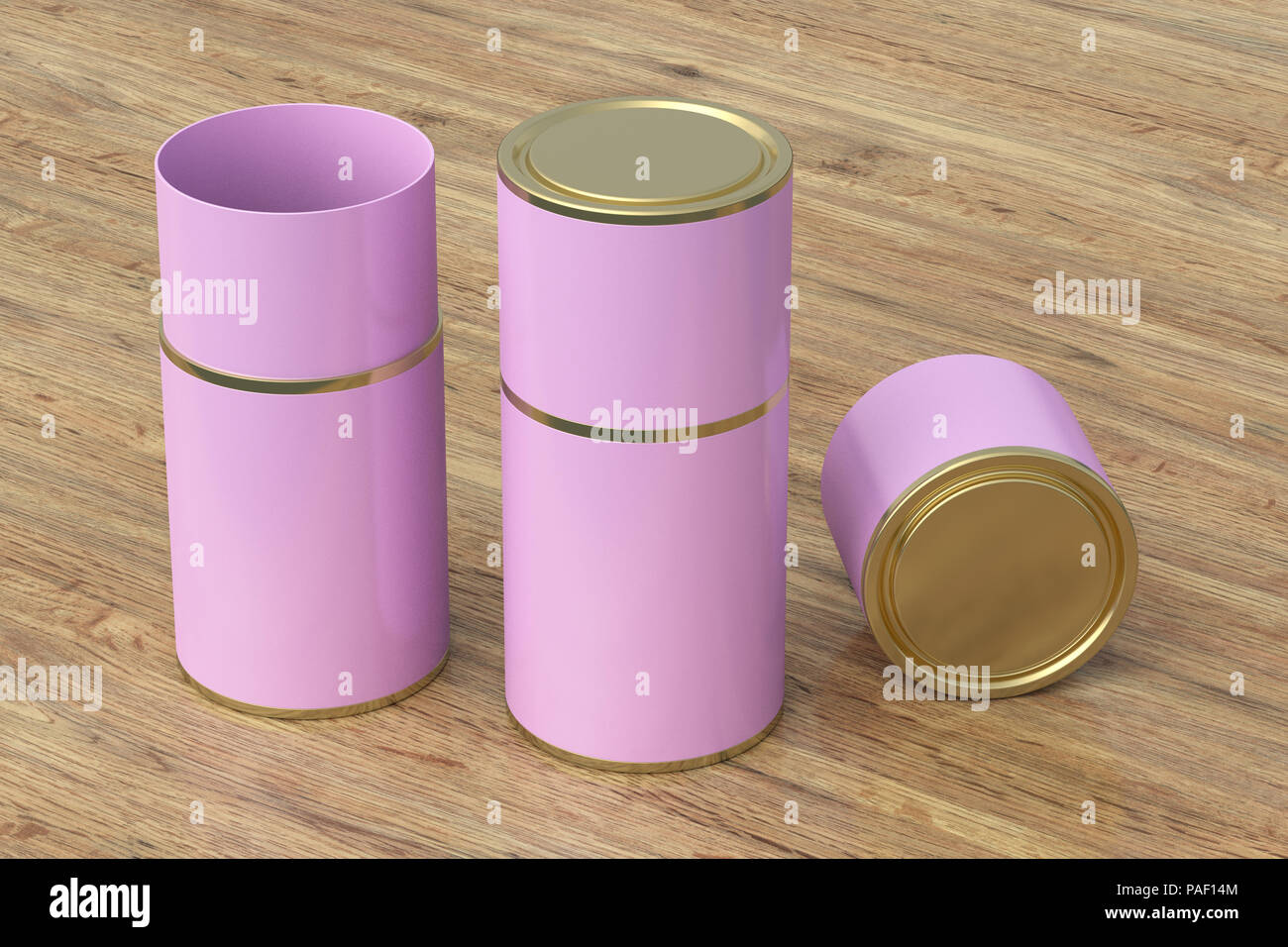 Blank opened and closed pink tube container packaging on wooden ...