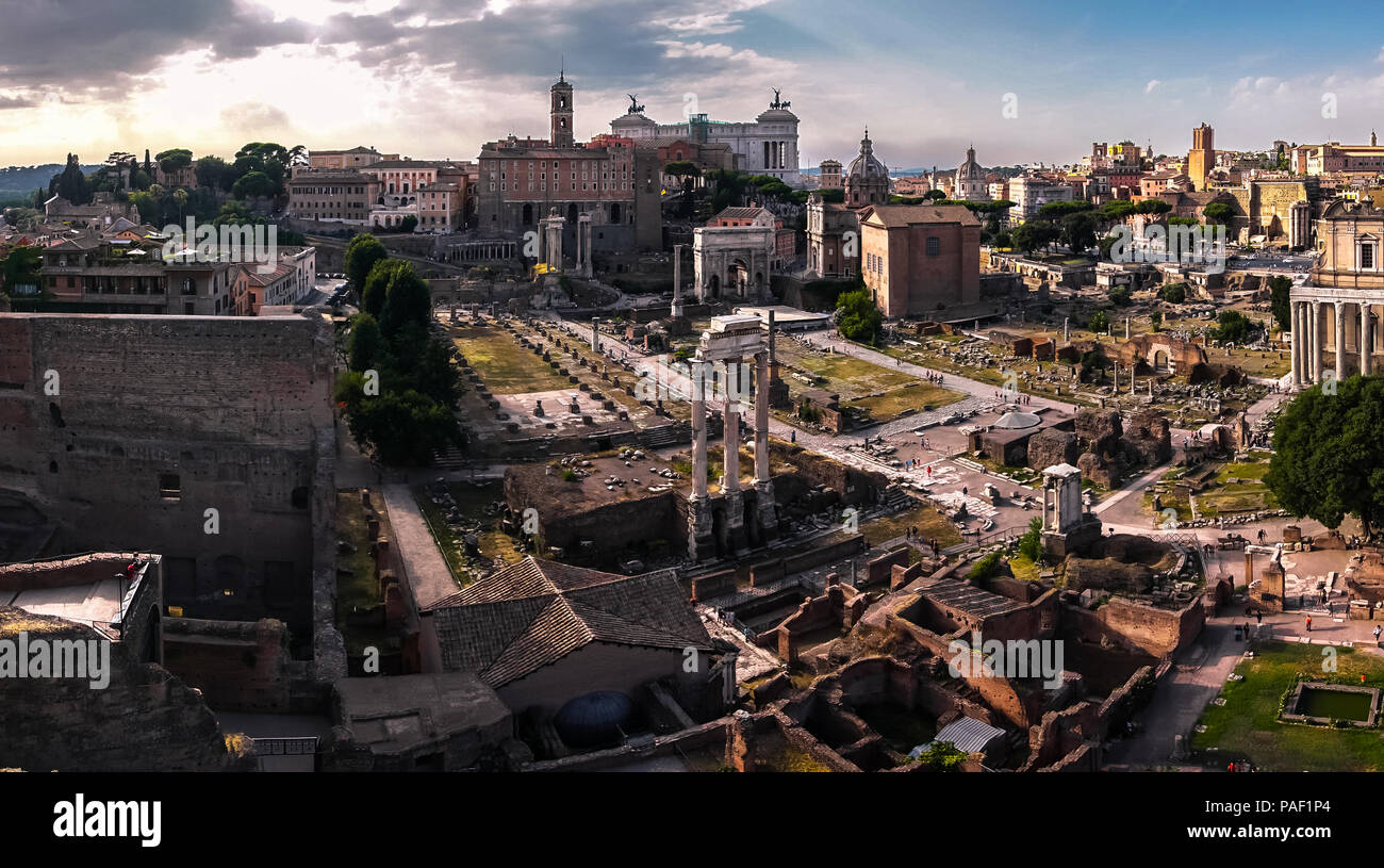 Panorama of the Seven hills of Rome at sunset Stock Photo - Alamy