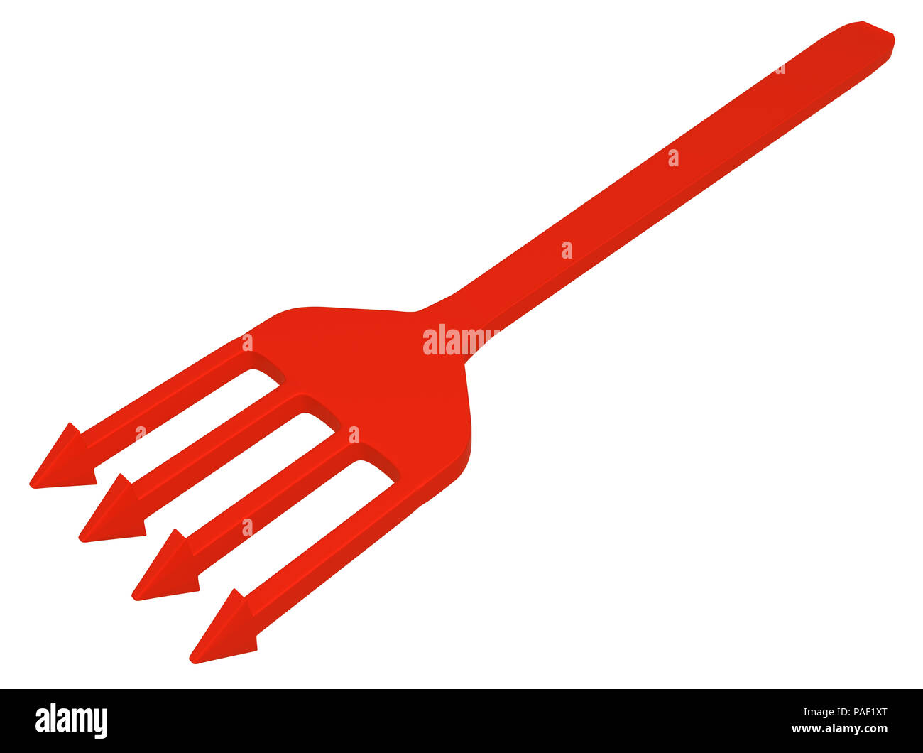 Red symbolic arrow fork four split, 3d illustration, horizontal, over ...