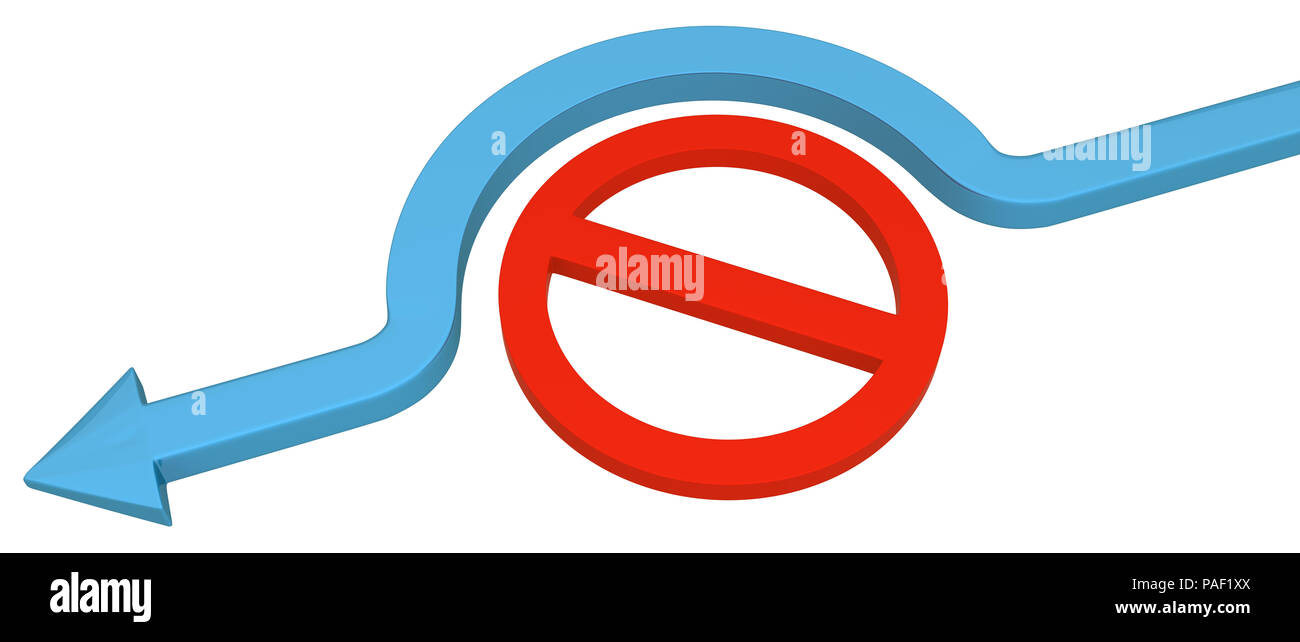 Arrow symbol bypass restriction, 3d illustration, horizontal, over ...