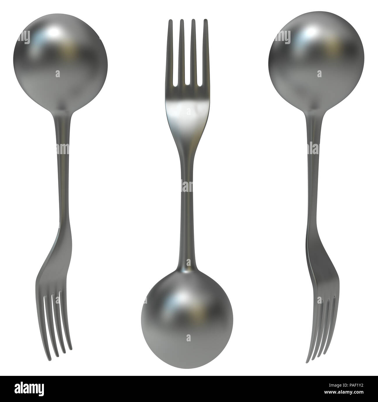 Fork heavy metal ball surreal, 3d illustration, horizontal, isolated ...