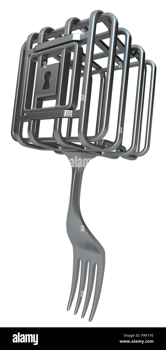 Fork cage form surreal object, 3d illustration, vertical, isolated ...