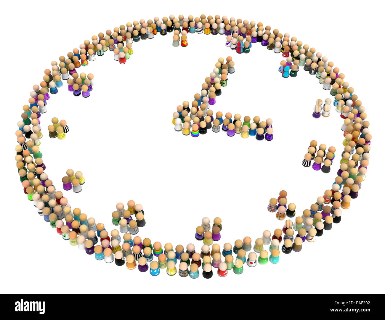Crowd of small symbolic figures forming clock shape, 3d illustration ...