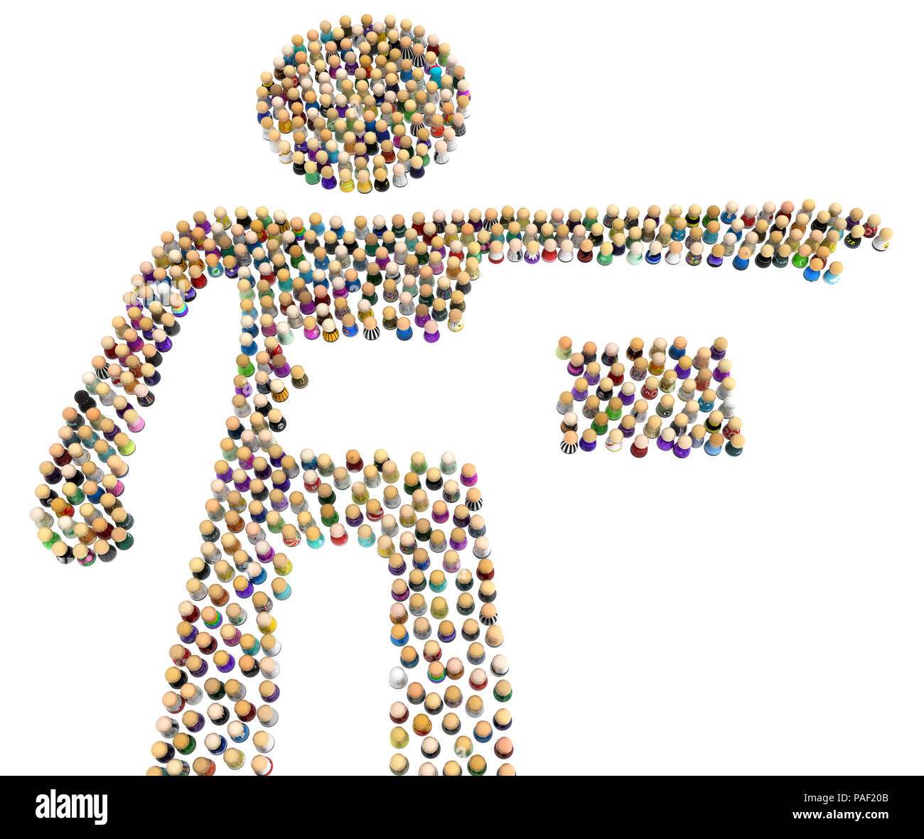 Crowd of small symbolic figures forming big person shape body fragment ...