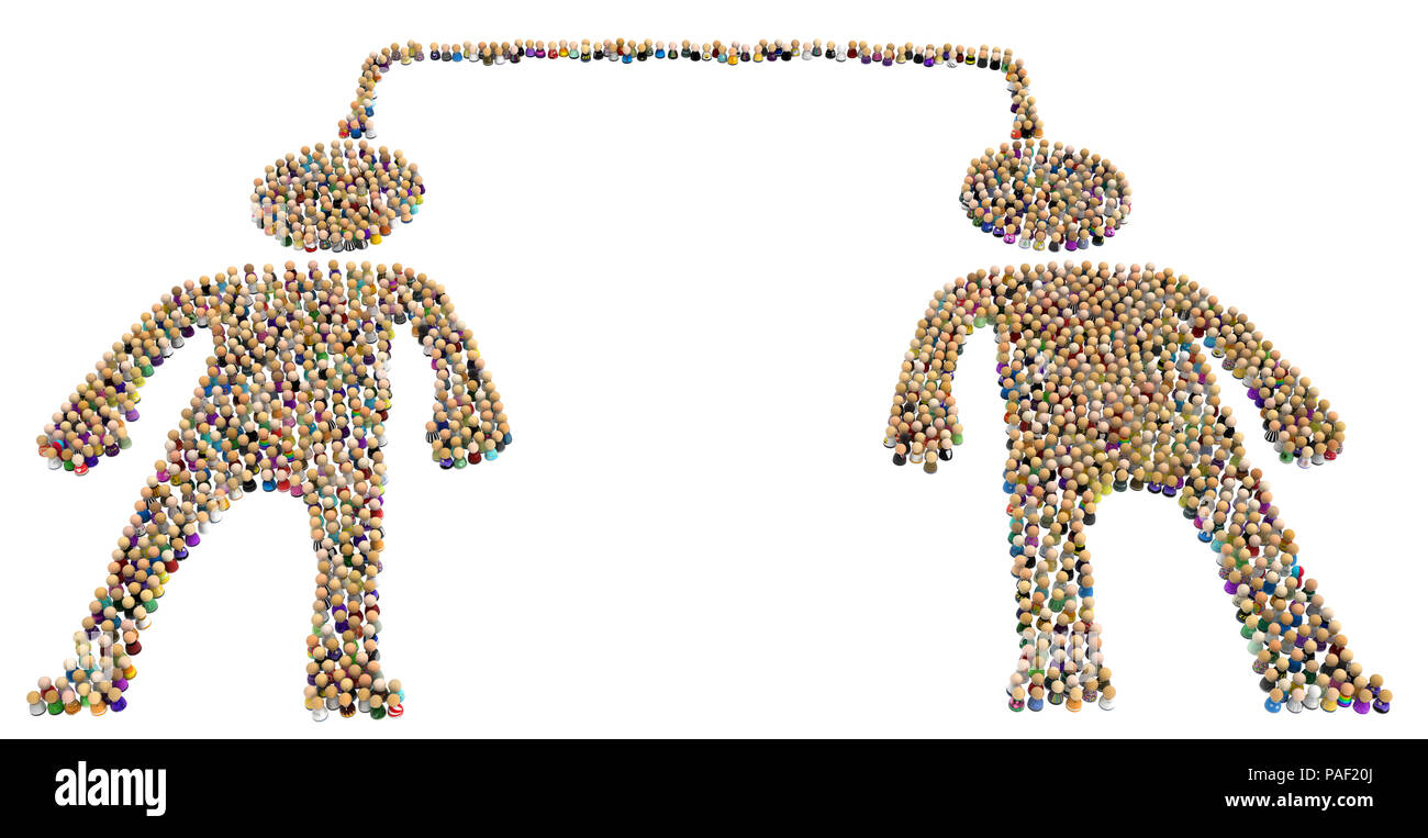 Crowd of small symbolic figures forming big person shape, connected two ...
