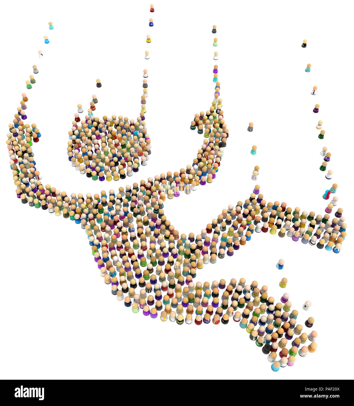Crowd of small symbolic figures forming big person shape falling, 3d ...