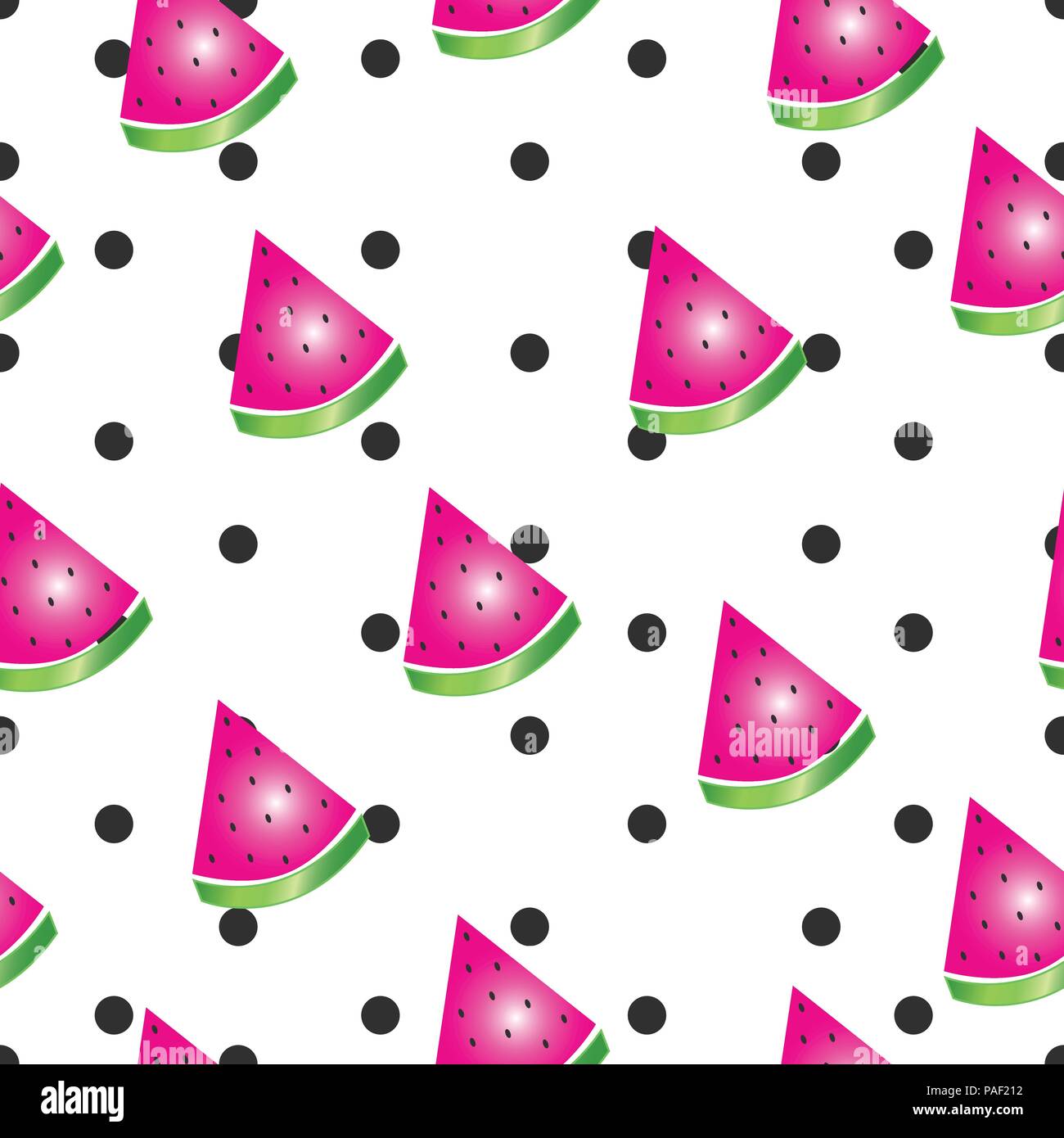 Seamless Pattern With Watermelon And Polka Dots Vector Summer Theme