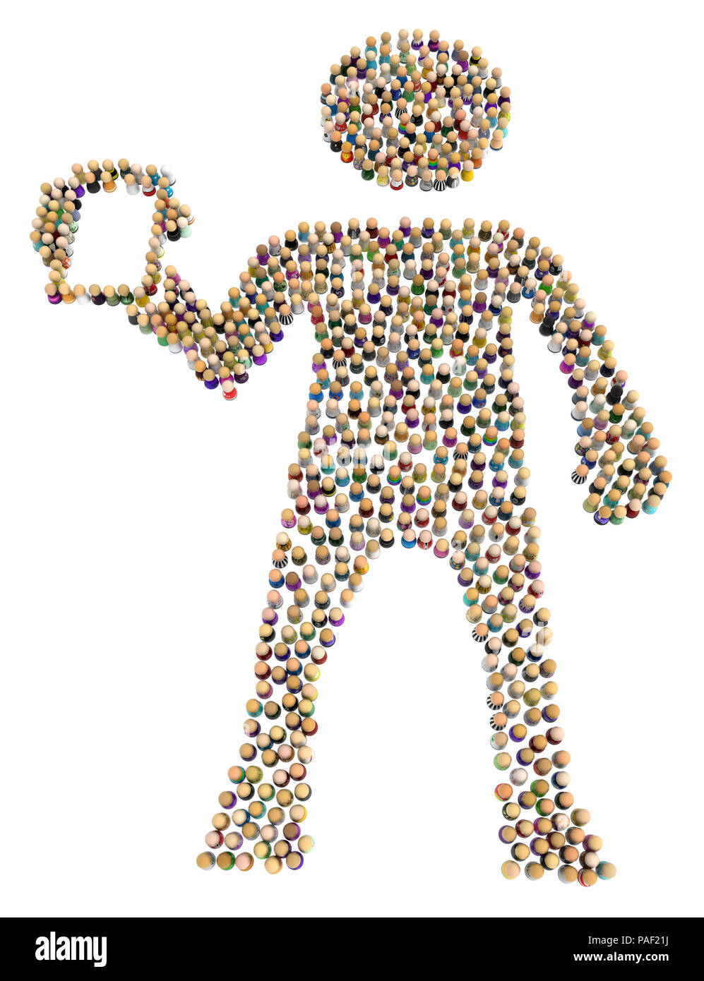 Crowd of small symbolic figures forming big person shape, holding ...