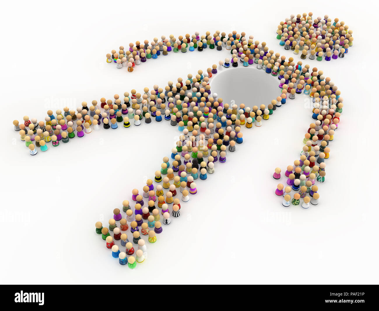 Crowd of small symbolic figures forming big person shape with pitfall ...