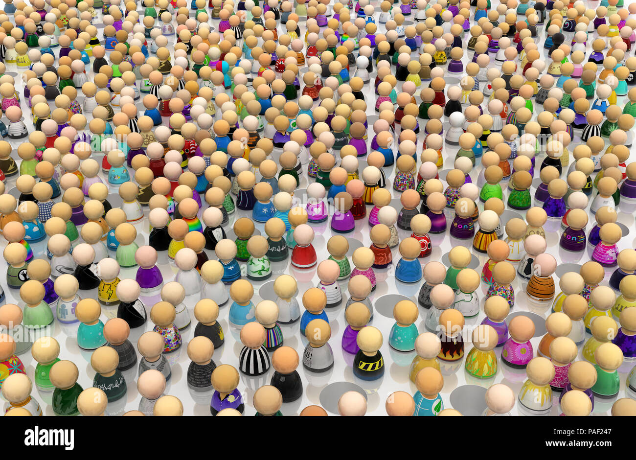 Crowd of small symbolic figures, pitfalls amidst, 3d illustration ...