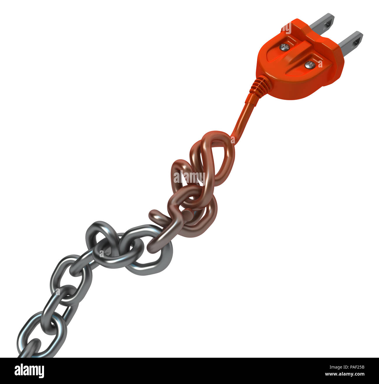 Chain transforming turning into electric power cable plug, dark grey ...