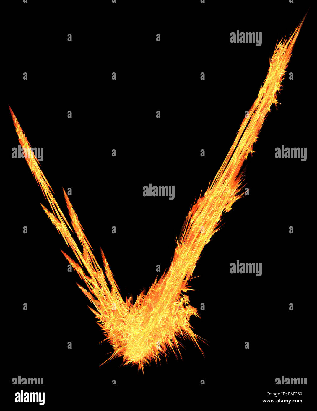Fire streak checkmark shape special effect abstract, dark background ...