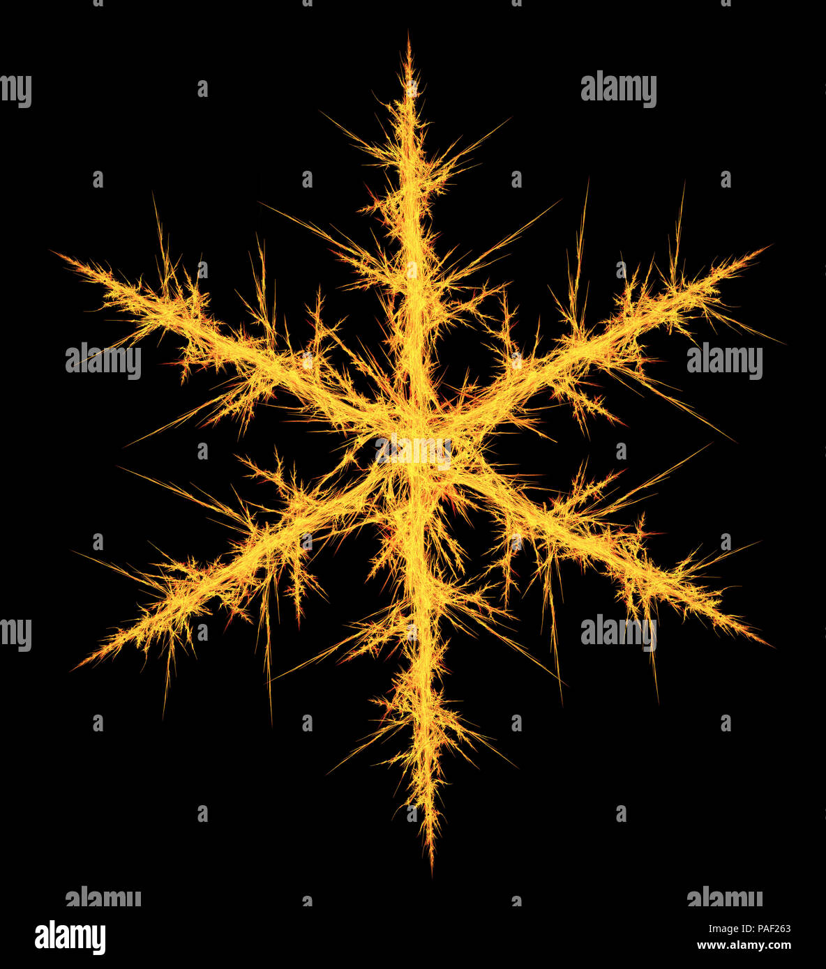 Fire sparks snowflake shape special effect abstract, dark background ...