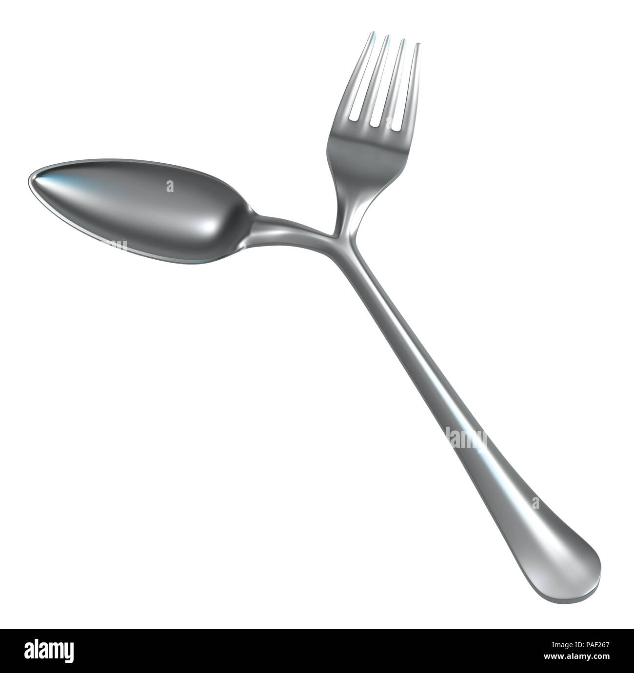 Fork and spoon split double metal, 3d illustration, horizontal ...