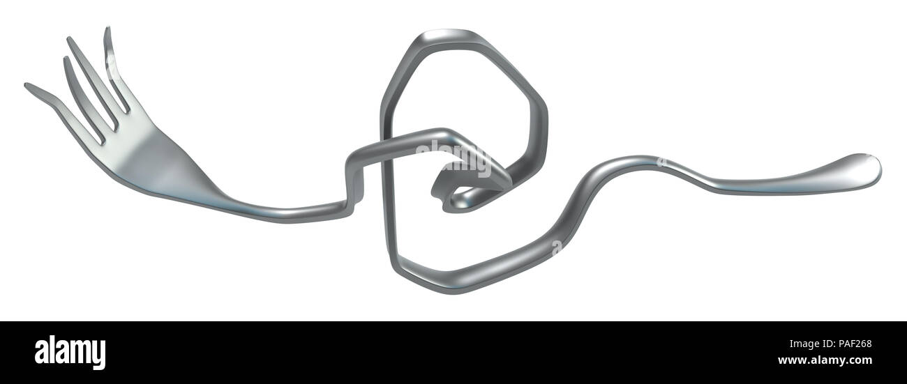 Fork bent twisted metal, 3d illustration, horizontal, isolated, over ...