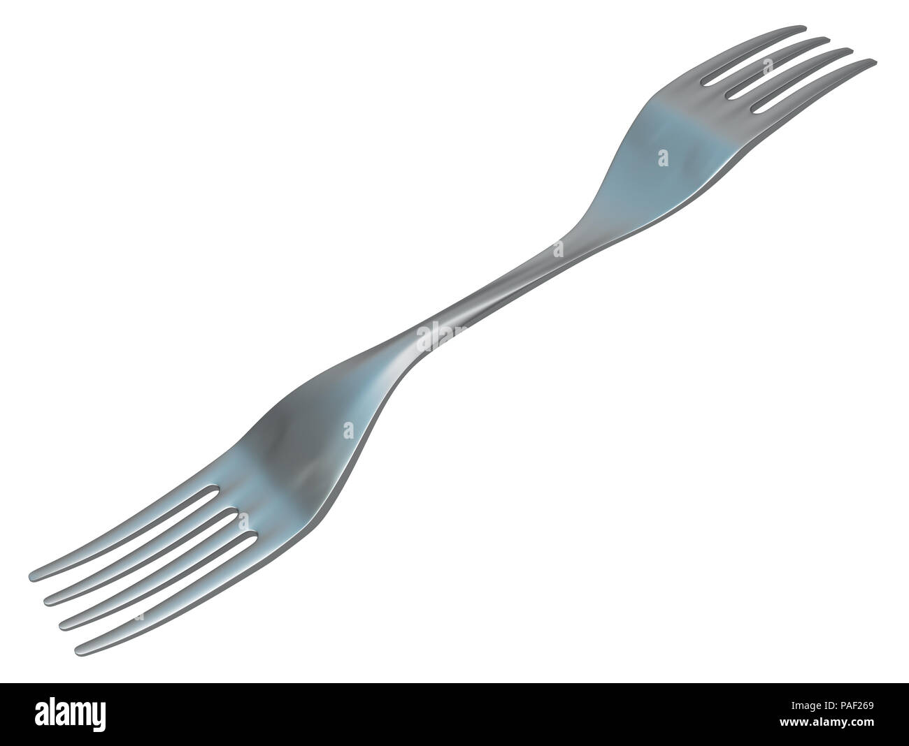 Fork both ends novelty odd, 3d illustration, horizontal, isolated, over ...
