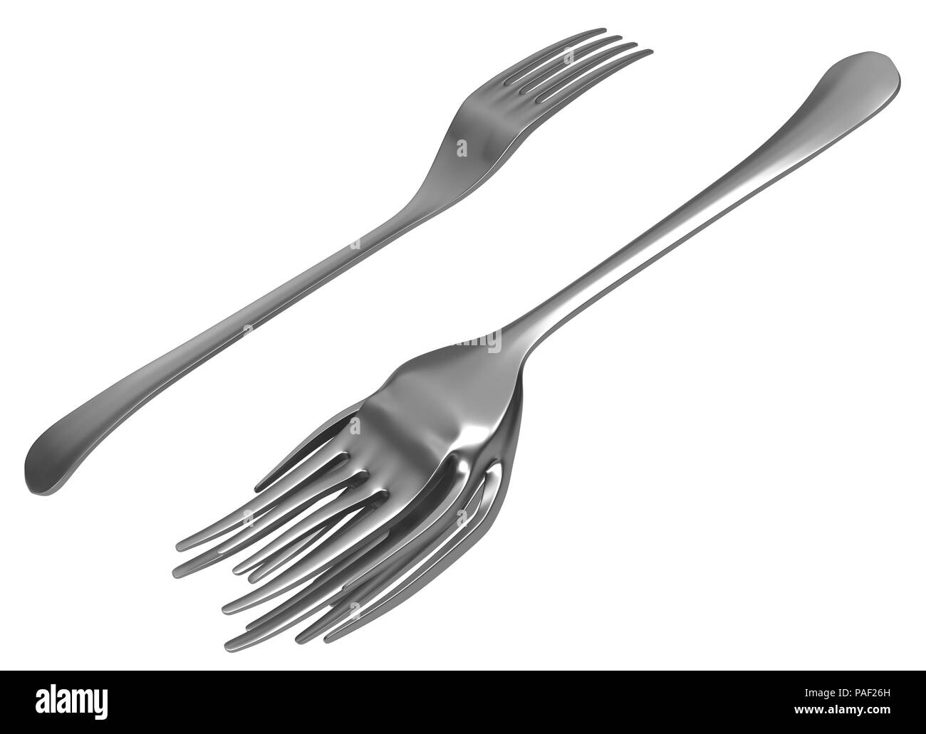 Fork metal advanced, 3d illustration, horizontal, isolated, over white ...