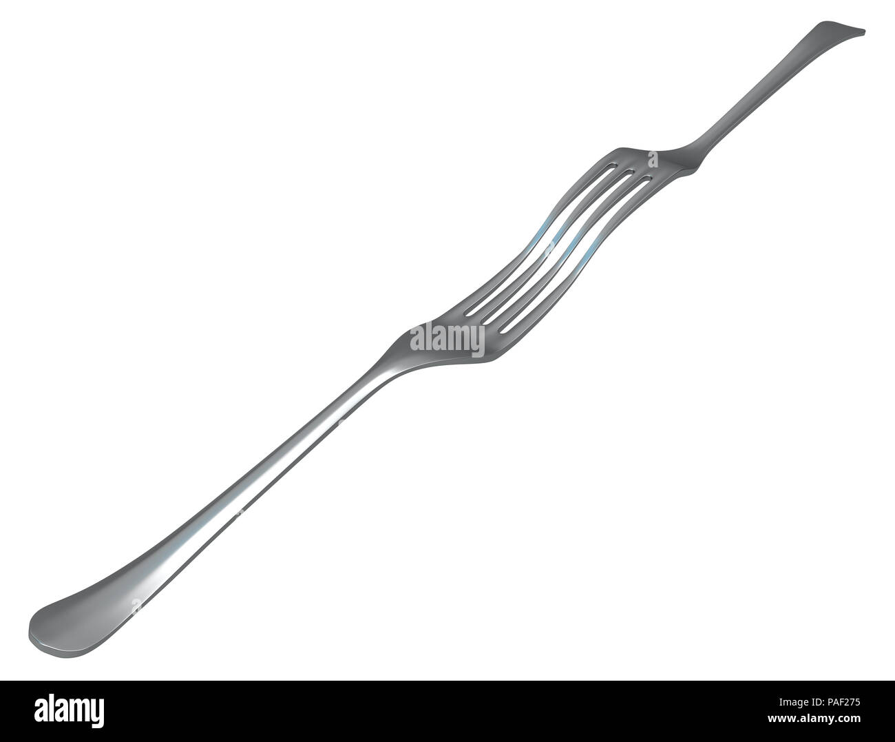 Forks metal teeth connected, 3d illustration, horizontal, isolated ...