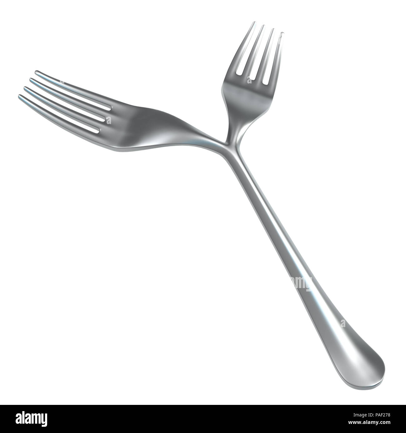 Fork split double metal, 3d illustration, horizontal, isolated, over ...