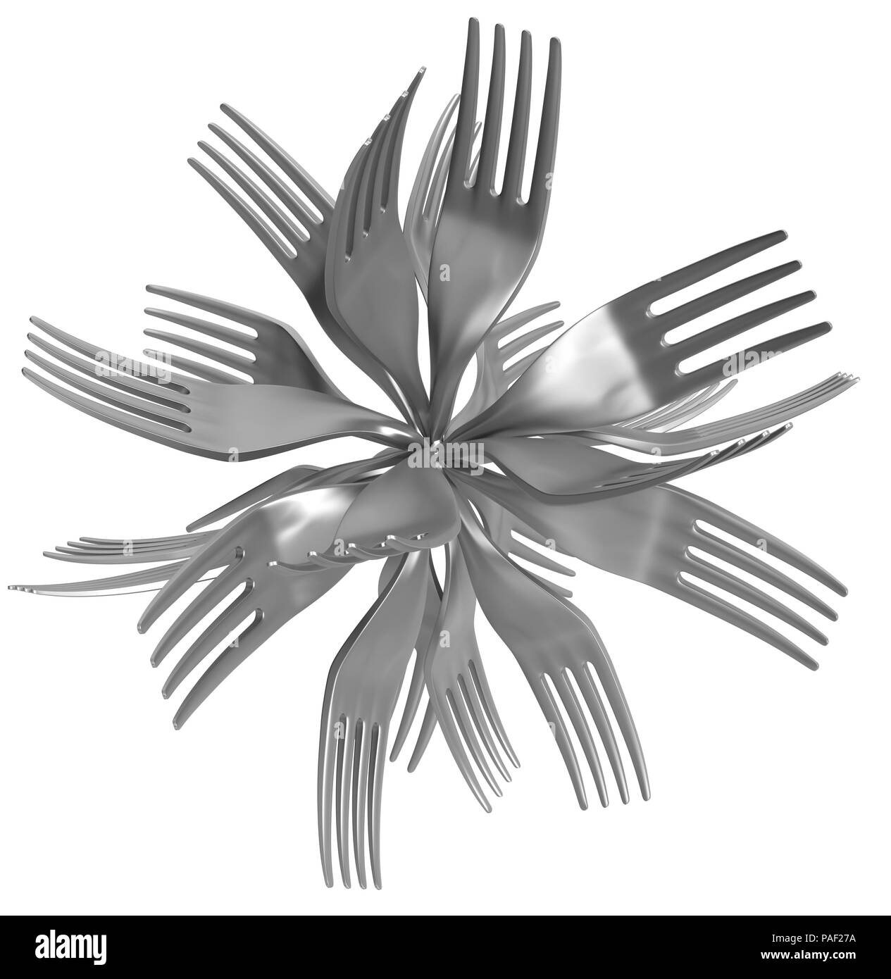 Fork sphere abstract all directions, 3d illustration, horizontal ...