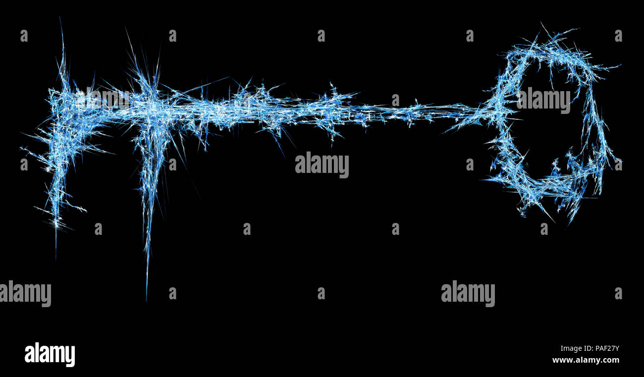 Ice shard frozen key shape abstract, horizontal, isolated, over black ...