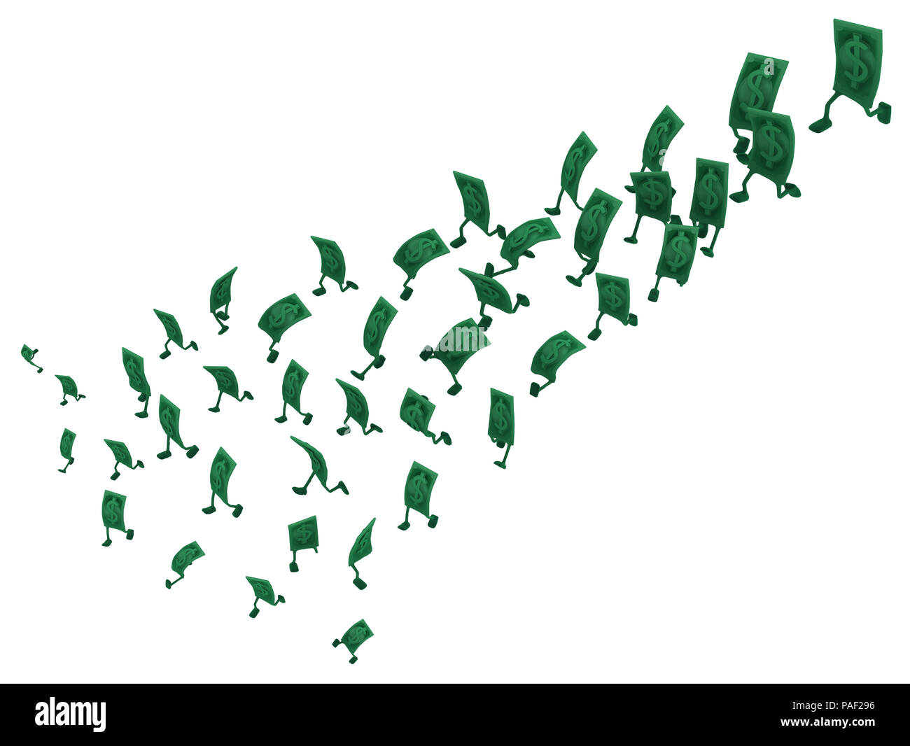 Dollar money symbol cartoon characters shrinking run, 3d illustration ...