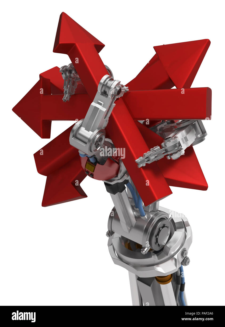 Robotic arm with three fingers, arrows hold, 3d illustration ...