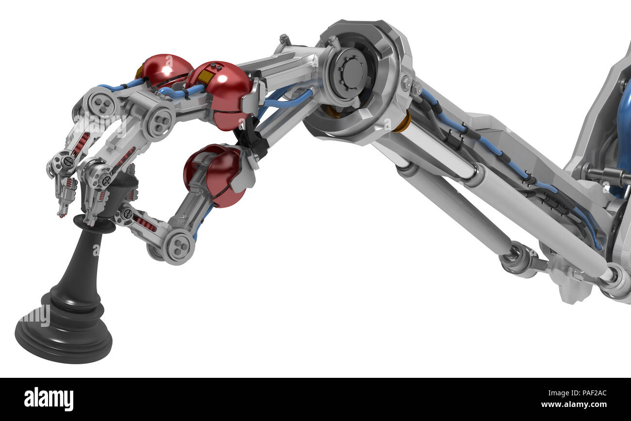Robotic arm with three fingers holding chess piece, 3d illustration ...