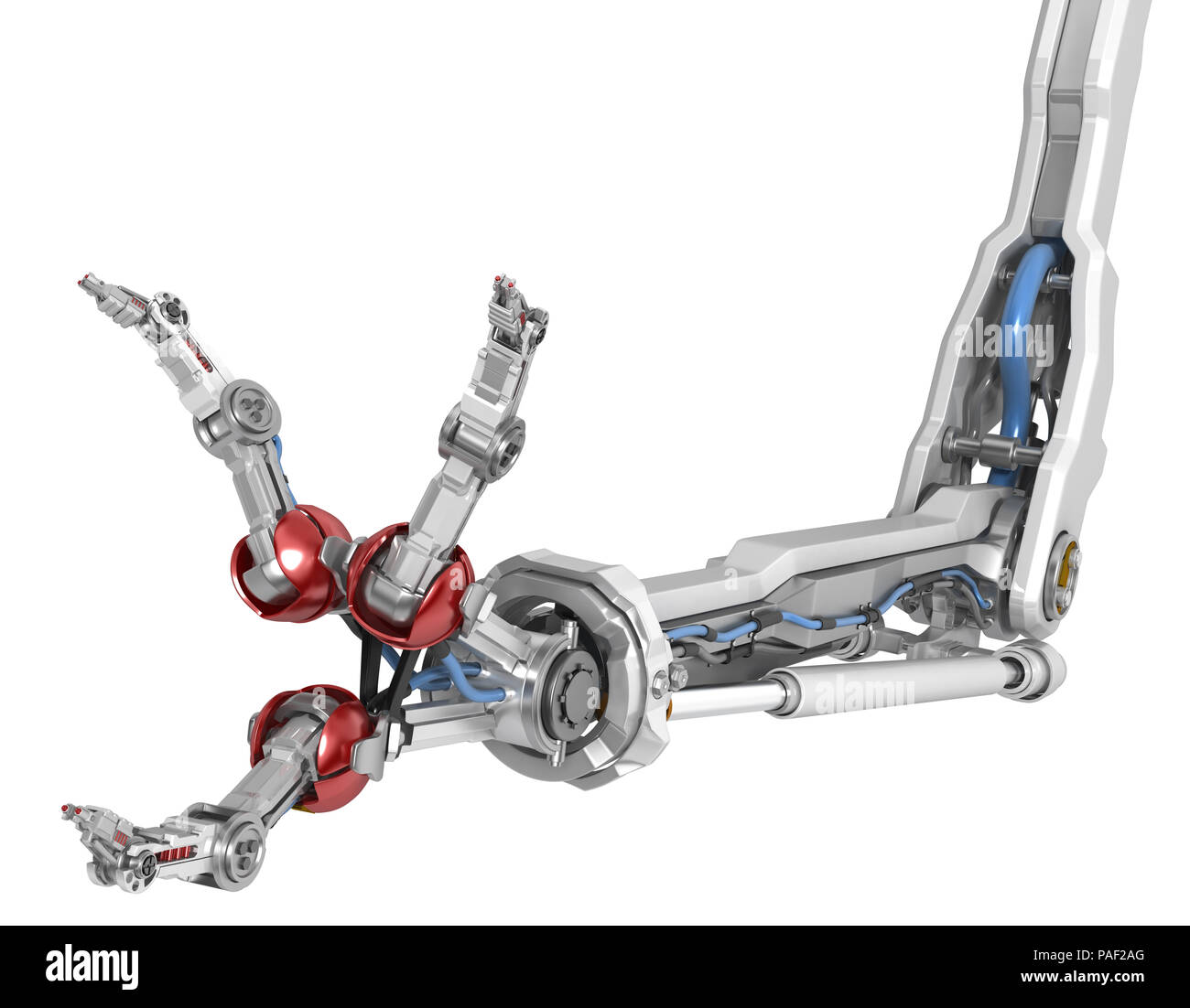 Robotic arm with three fingers, grasp catching close-up, 3d ...