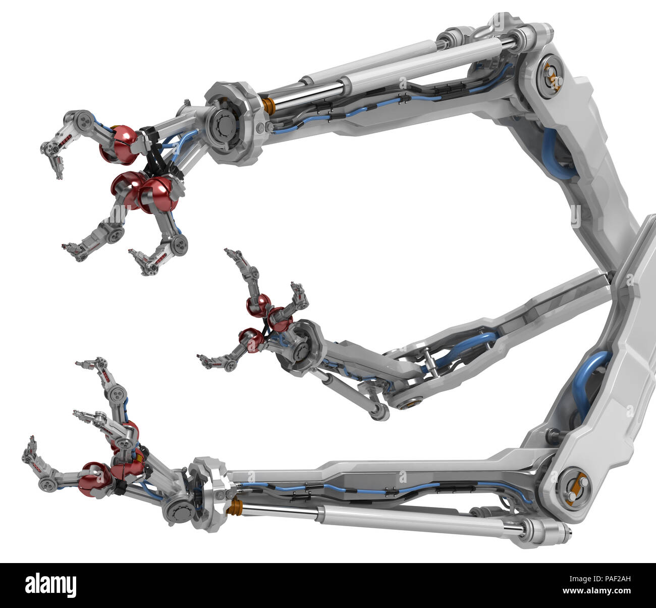Robotic arm with three fingers, group reach, 3d illustration ...