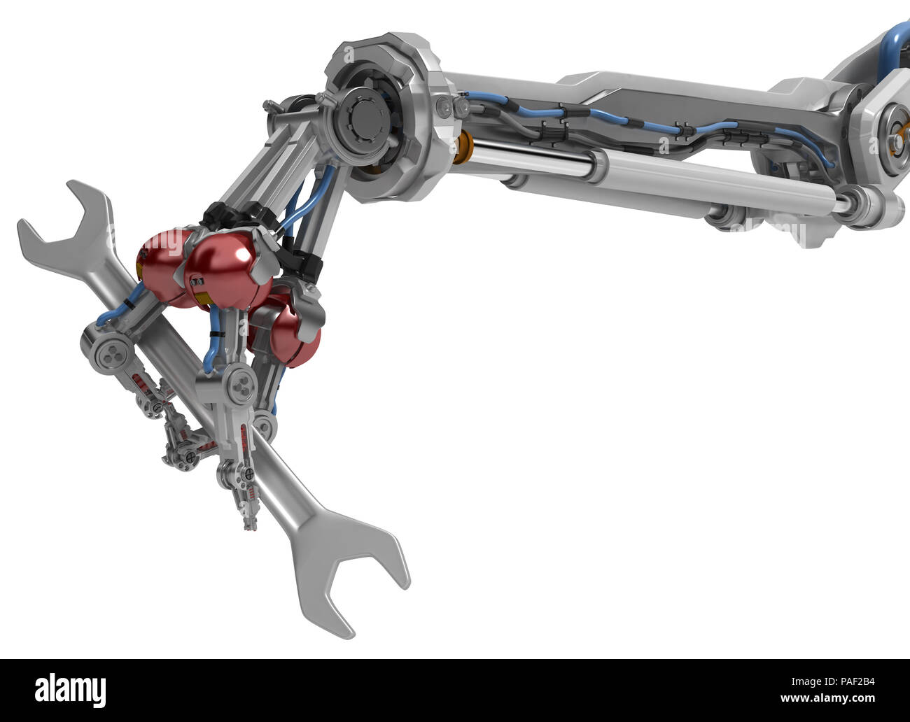Robotic arm with three fingers, holding spanner, 3d illustration ...