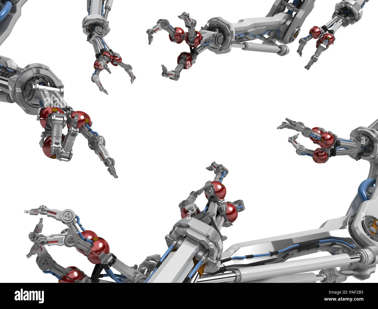Robotic arm with three fingers, many surrounding, 3d illustration ...