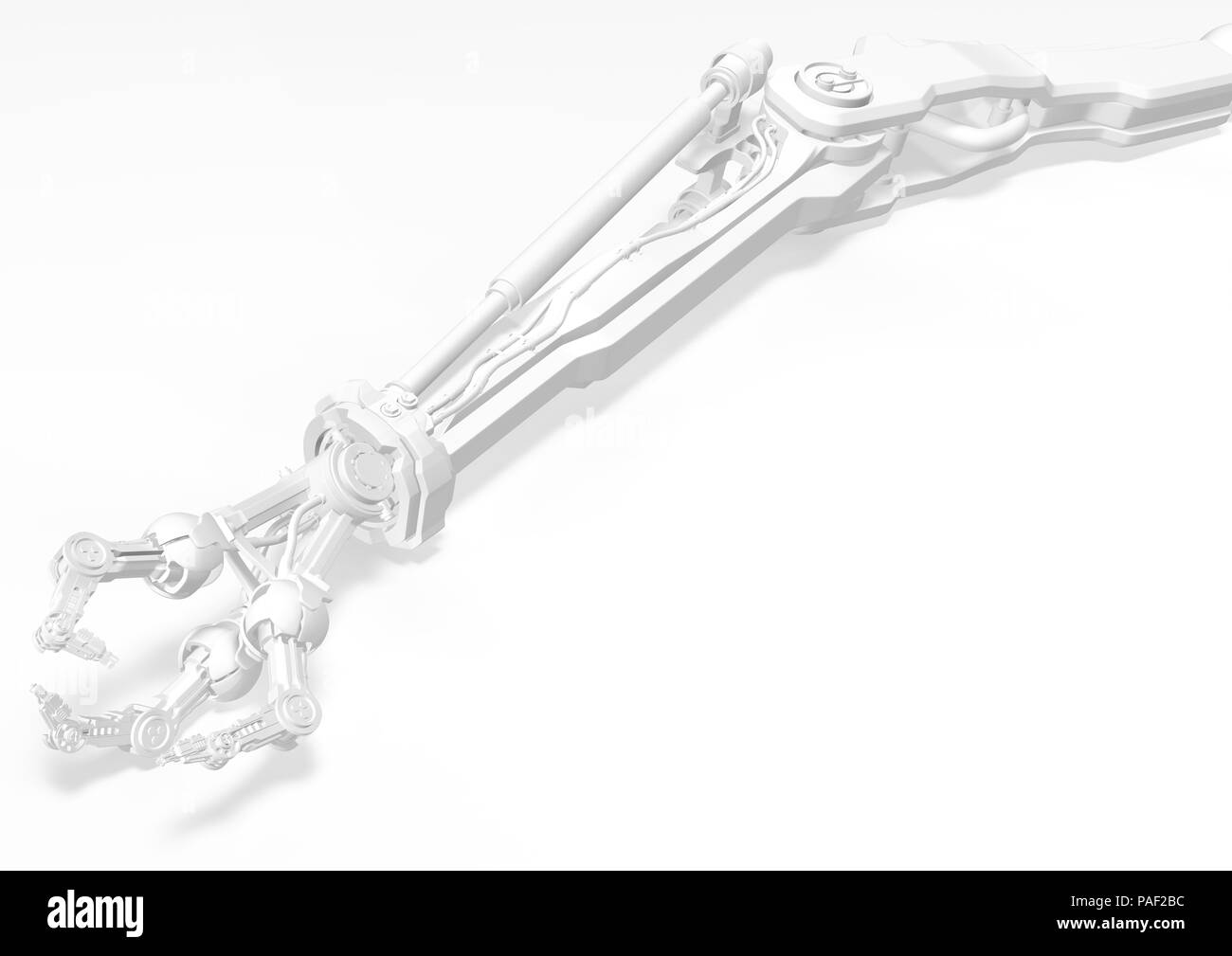 Robotic arm with three fingers white, lying on surface, 3d illustration ...