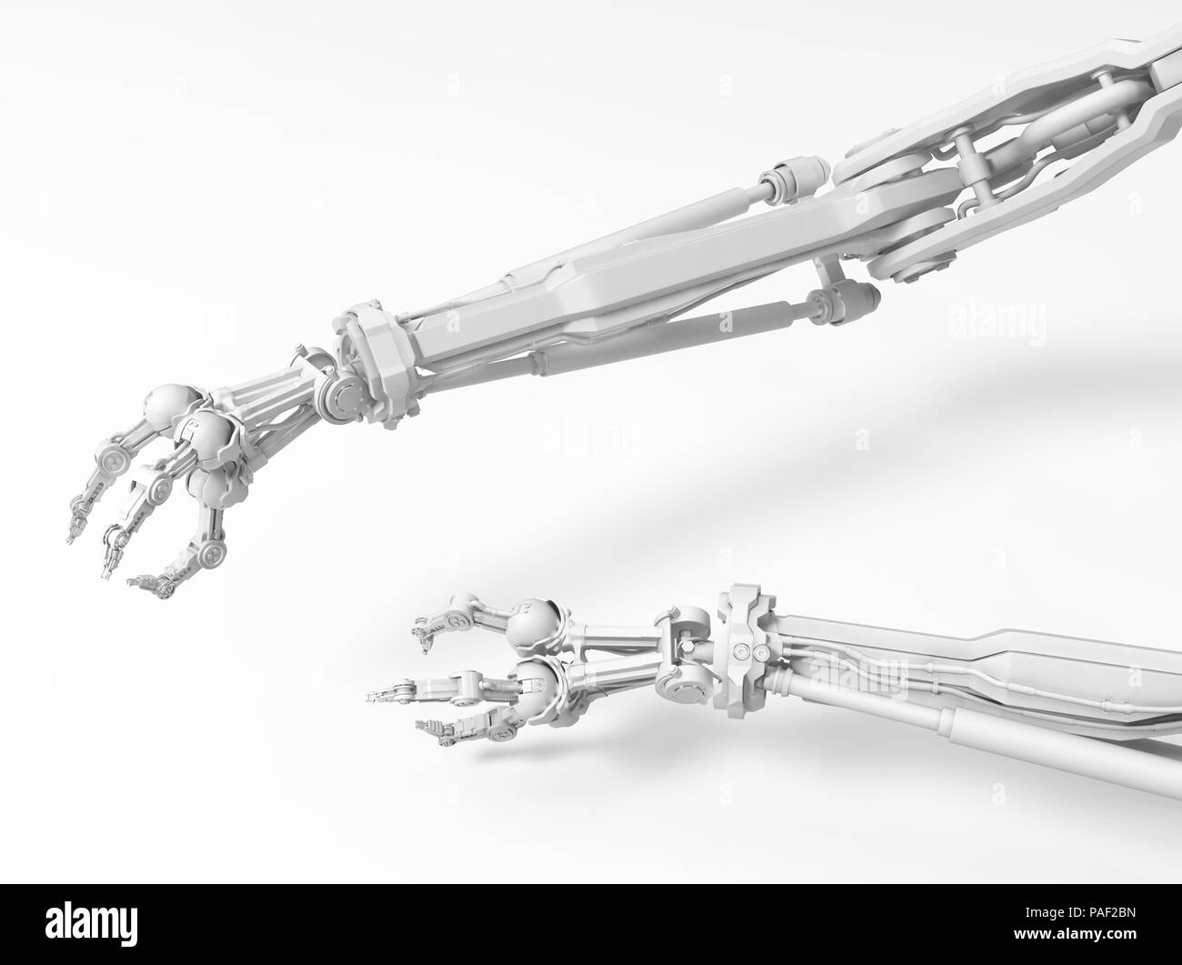 Robotic arm with three fingers white, two long, 3d illustration ...