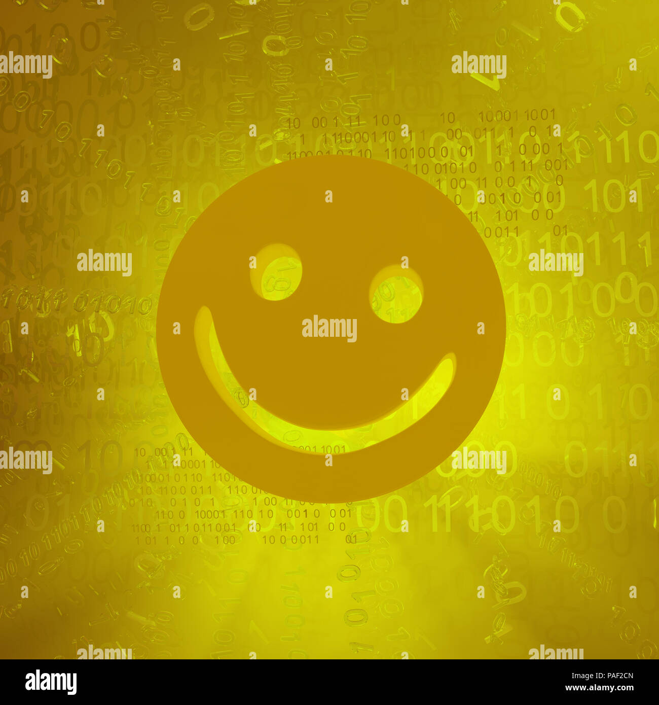 Yellow smile symbol, cyberspace virtual reality abstract 3d ...