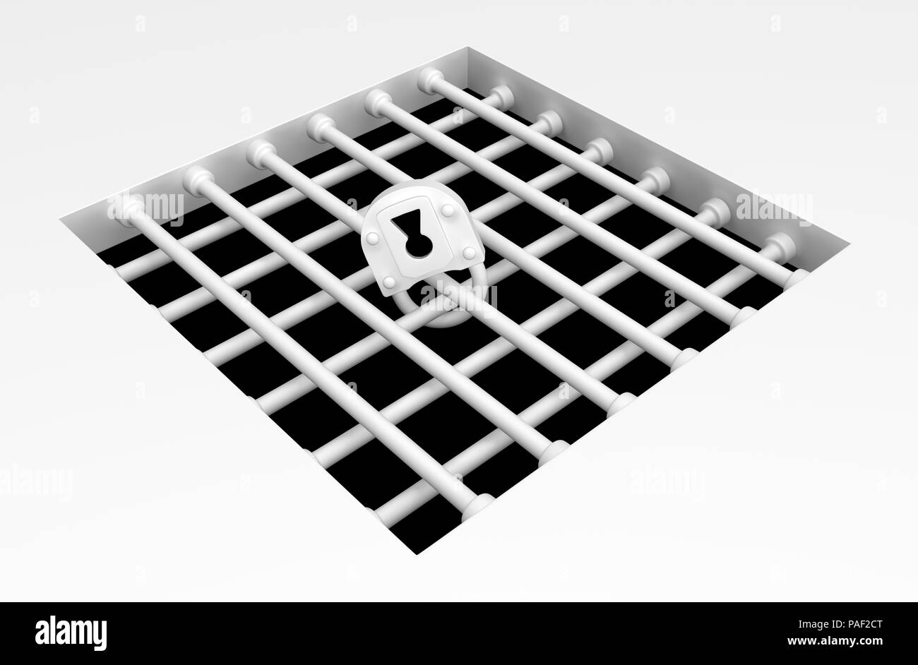 Prison cage white bars locked pit square, 3d illustration, horizontal ...