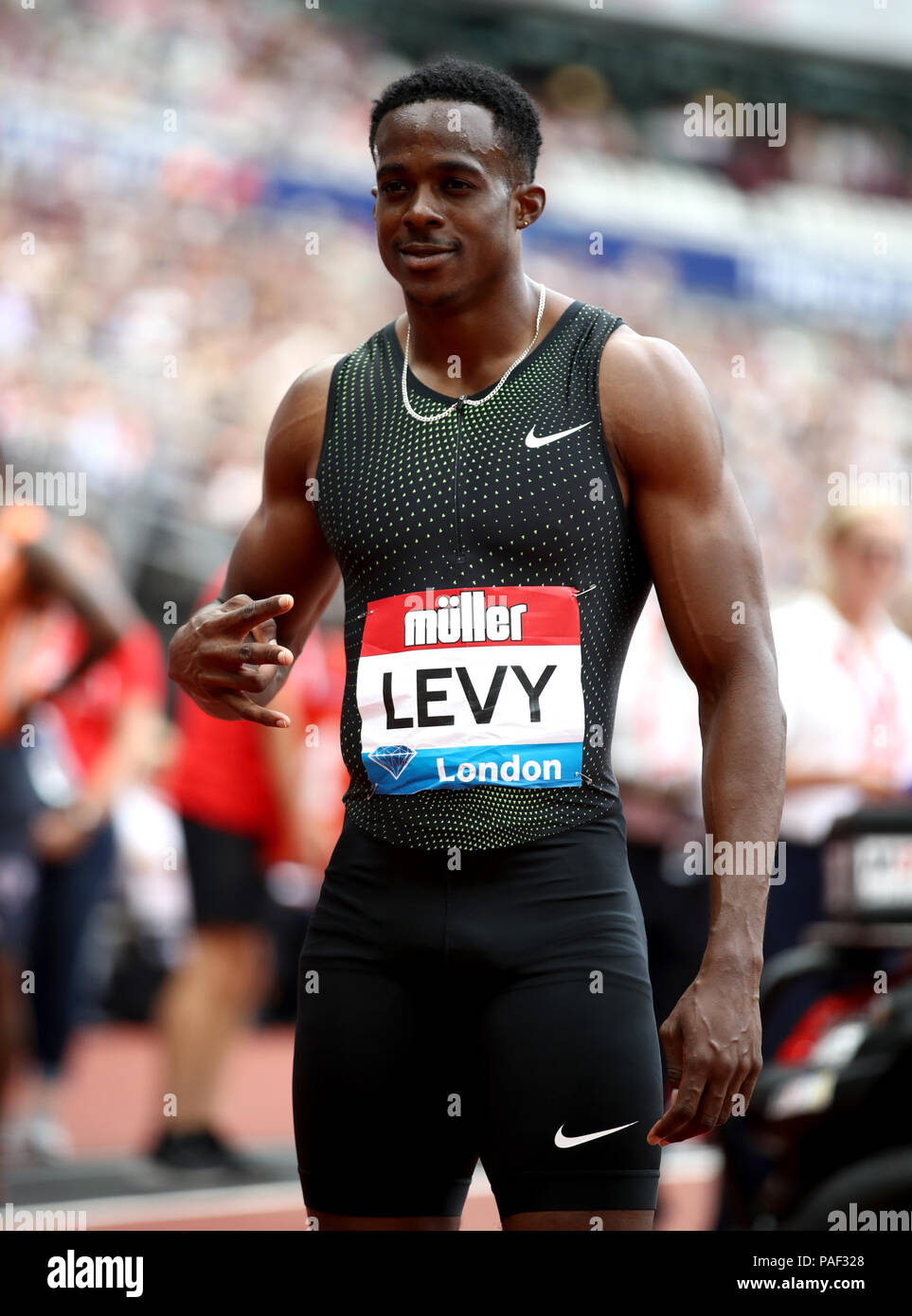 Jamaica's Ronald Levy reacts after winning the Men's 110m hurdle during ...